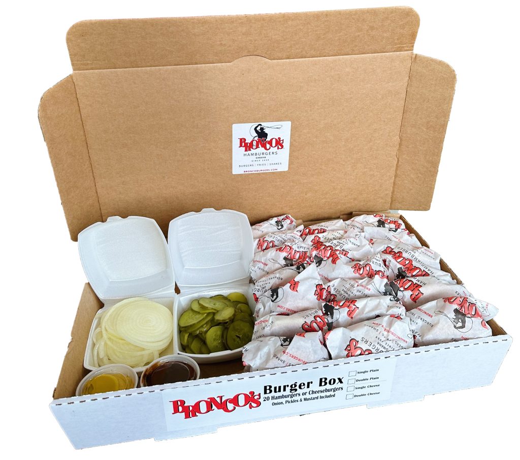 Bronco’s Burger Box of 20 – Bronco's Hamburgers Omaha